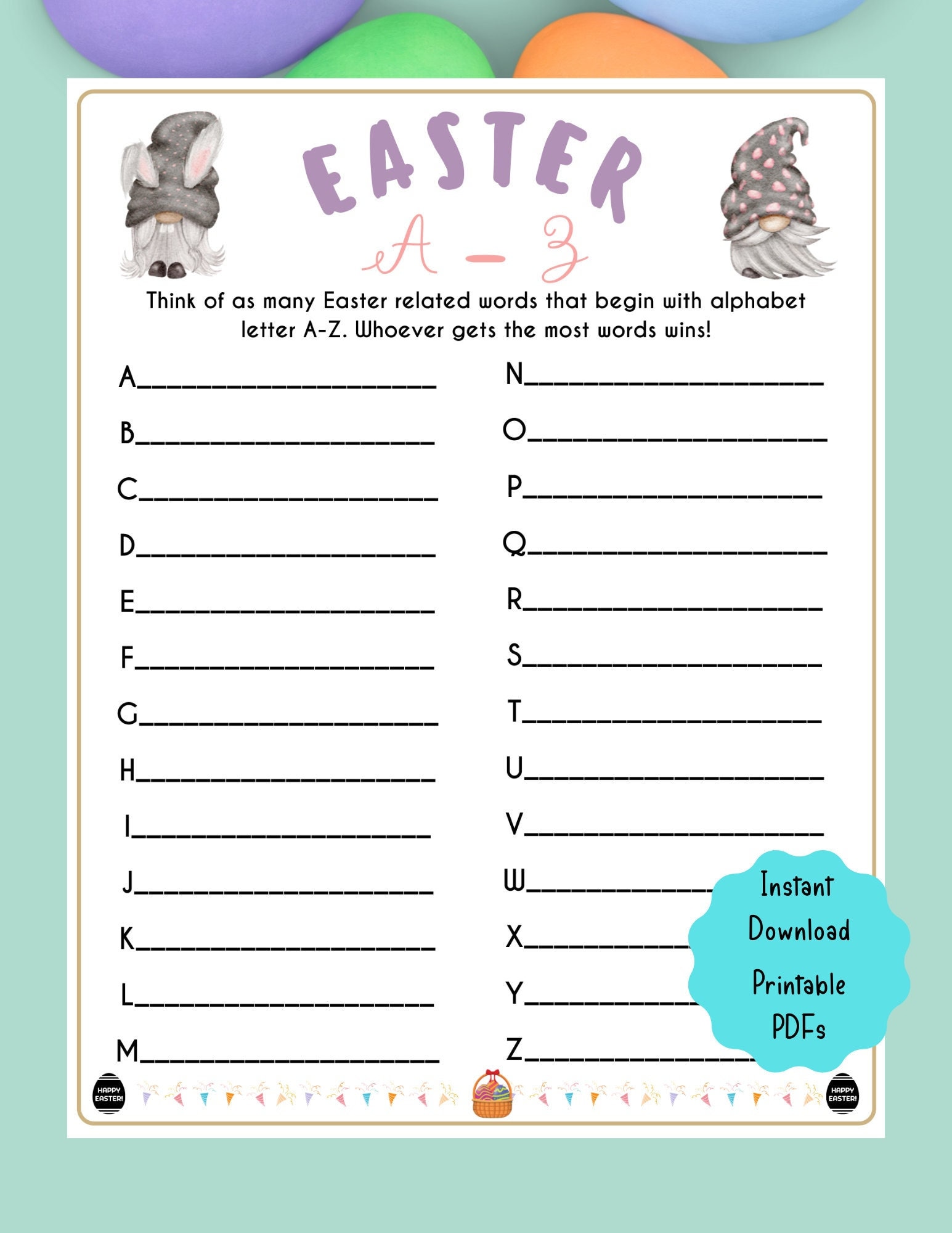 Easter A to Z Game Easter Printable Game for Kids & Adults - Etsy