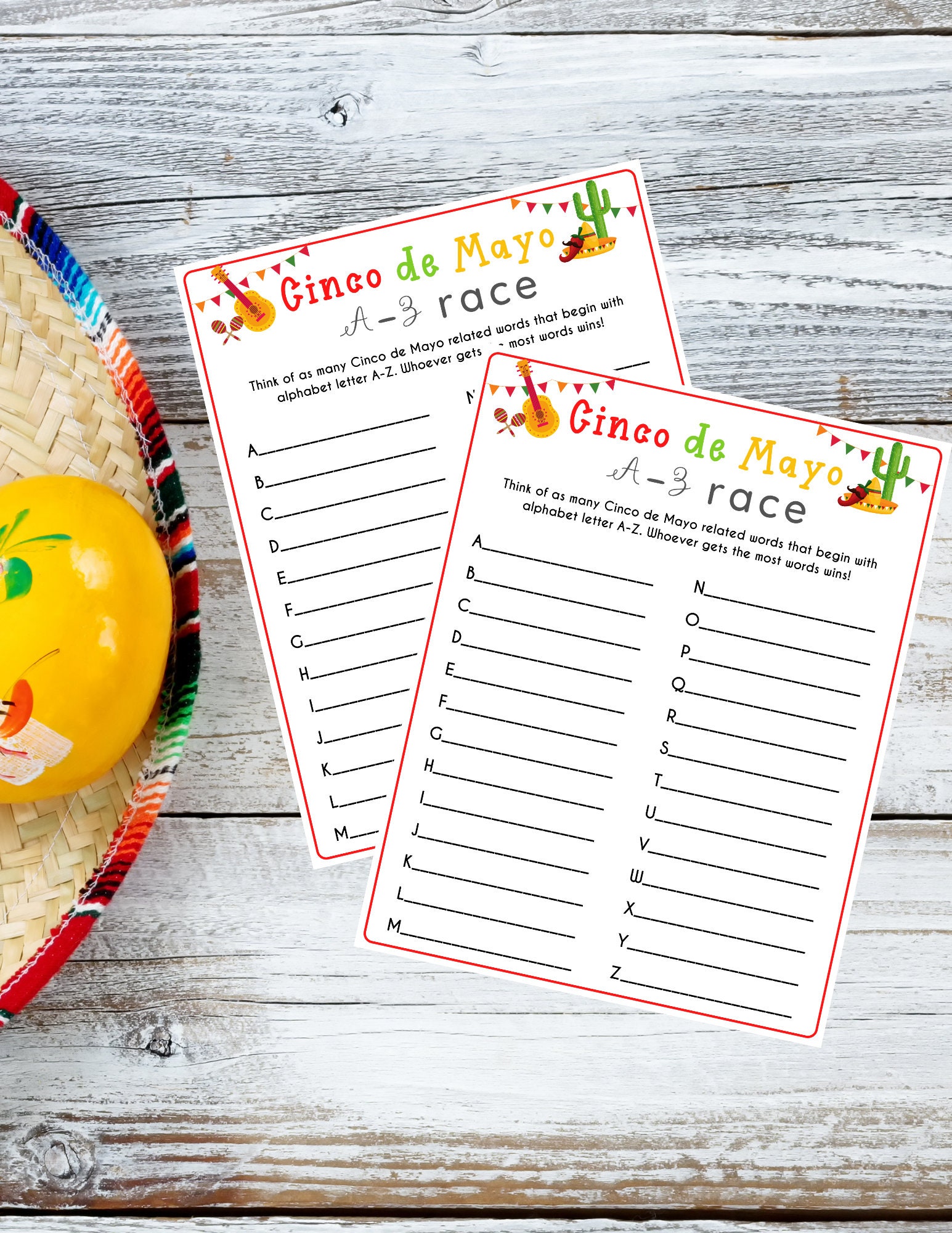 Cinco De Mayo A to Z Race Game L Printable Game Mexican - Etsy