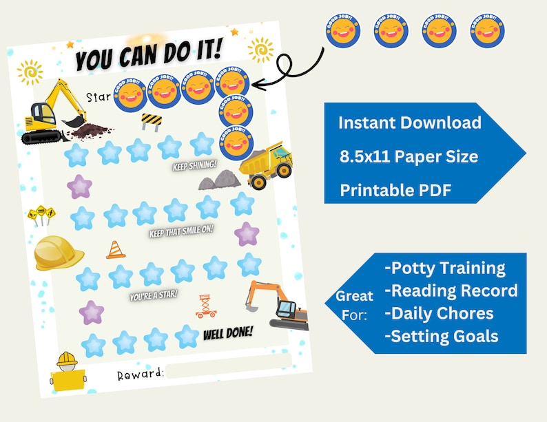 Printable Construction Site Reward Chart for Kids , Positive Behavior ...
