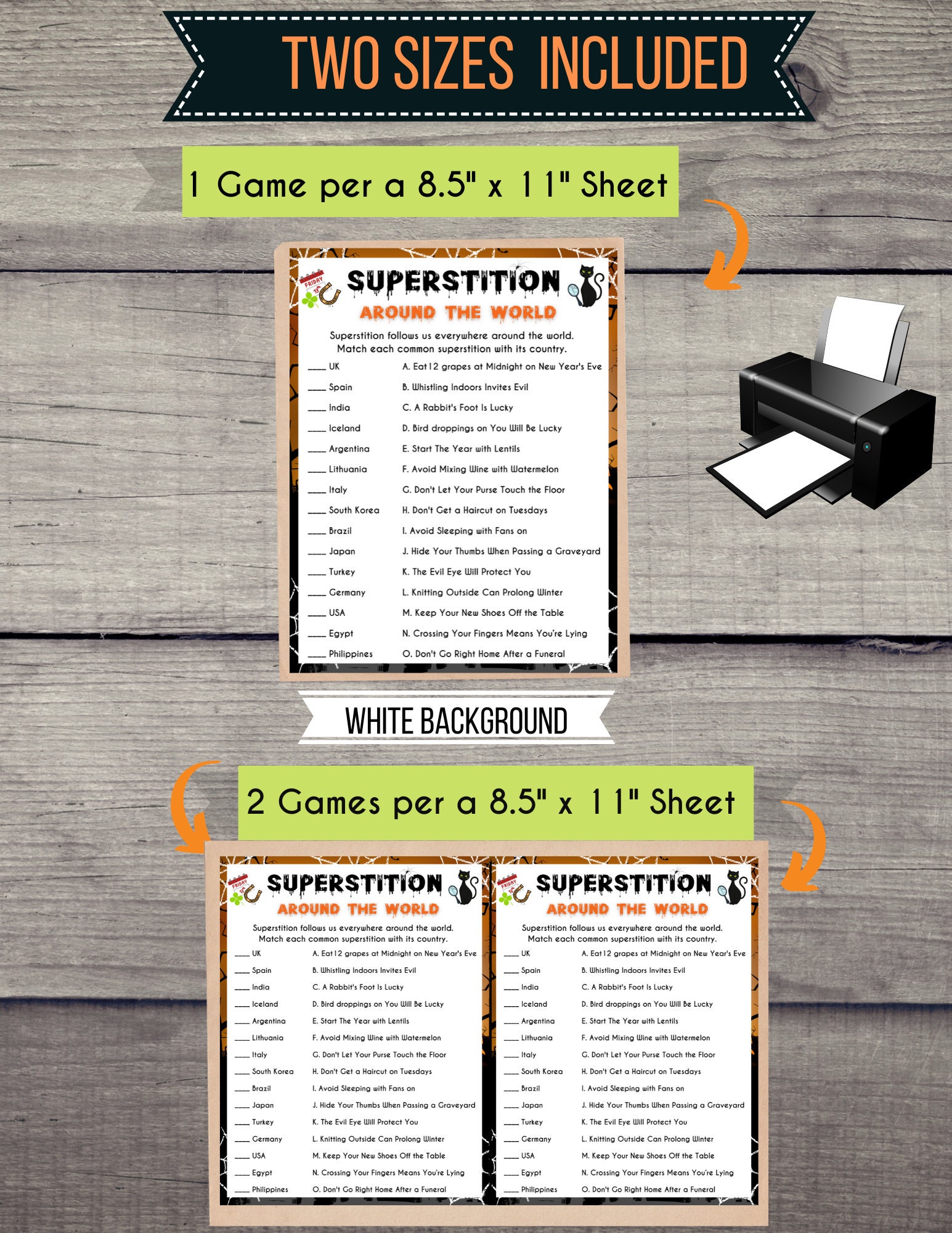 Halloween Superstition Around the World Printable Game Spooky Halloween ...