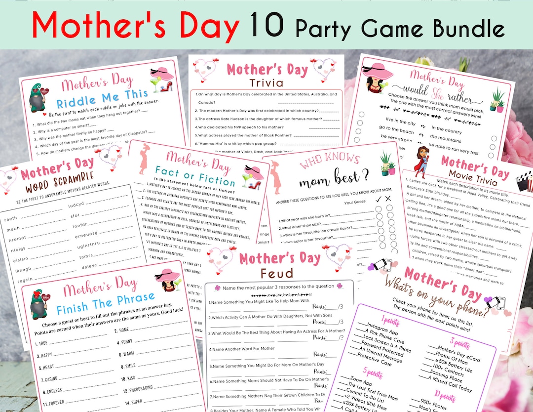 Mother's Day Game Bundle: 10 Printable Family Activities (PDF) - Etsy