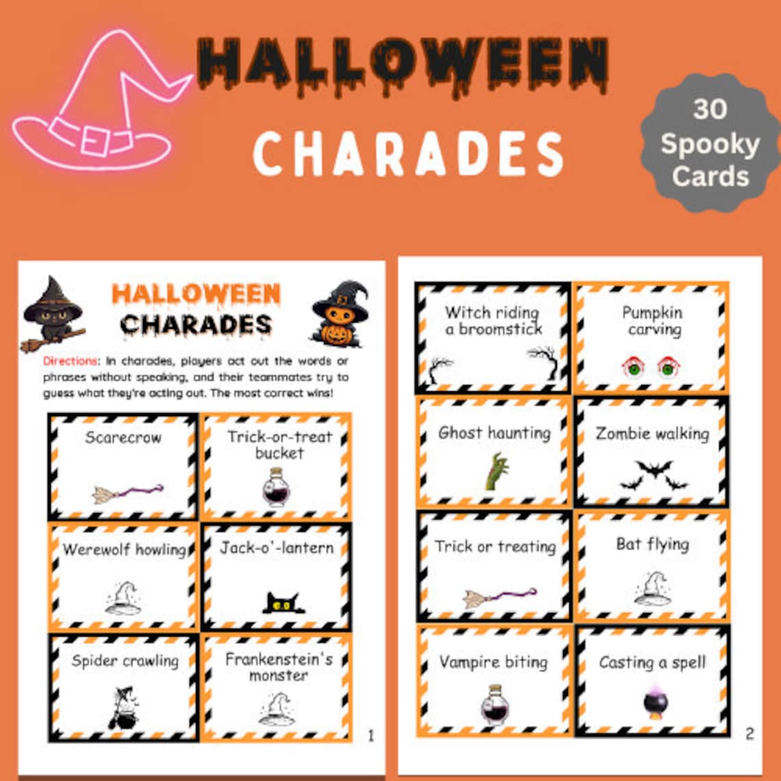 Halloween Charades Game Printable Fun Halloween Game - Etsy