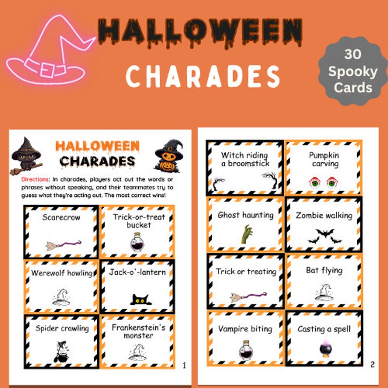 Halloween Charades Game Printable Fun Halloween Game - Etsy