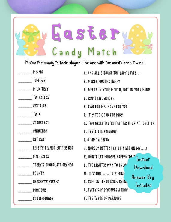 Easter Candy Match Game Easter Printable Game for Kids & - Etsy