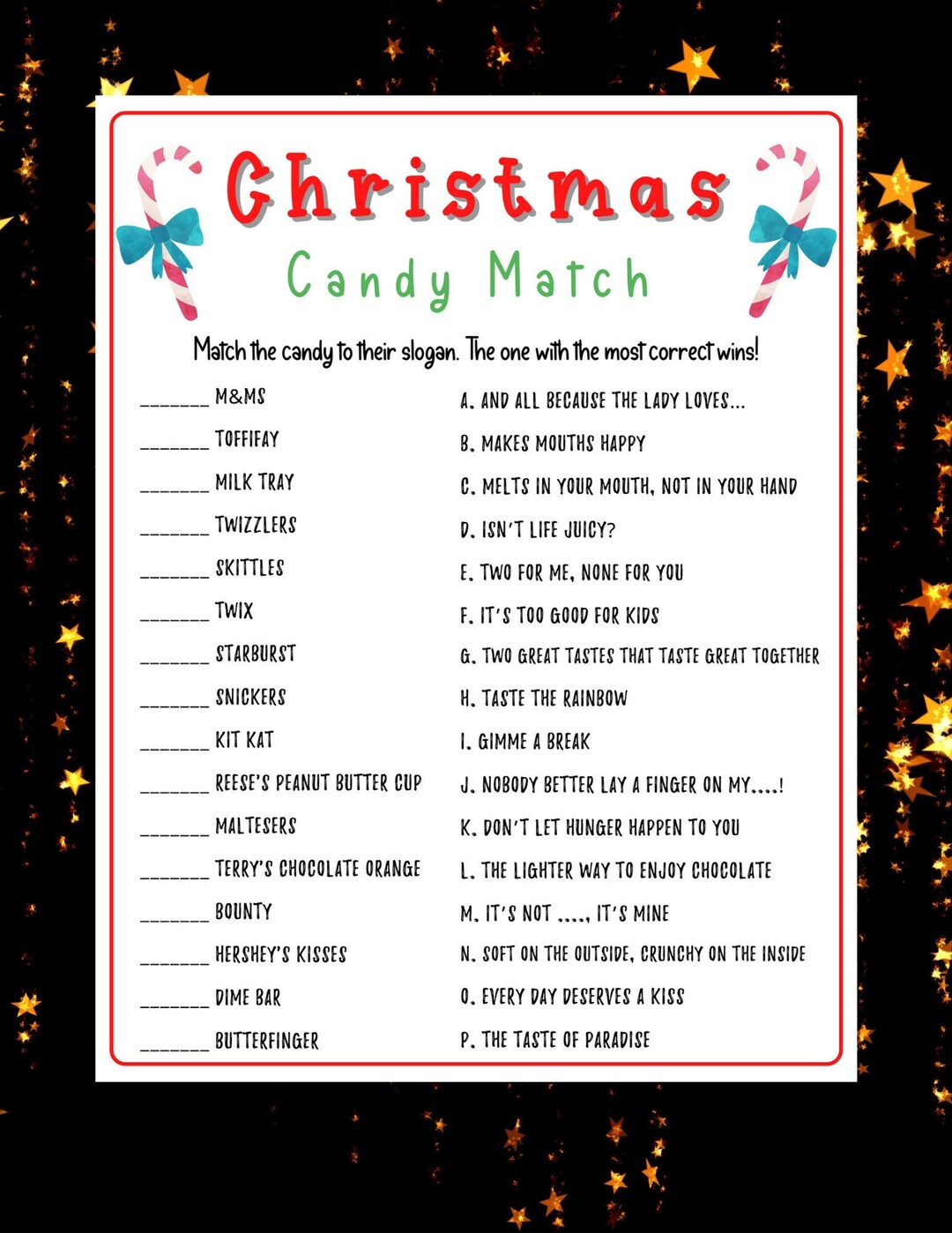 Christmas Candy Match Game: Holiday Printable (PDF) - Etsy