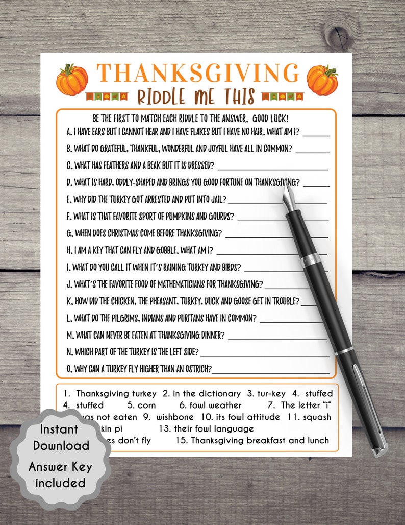 Thanksgiving Riddle Me This Printable - Printable Word Searches