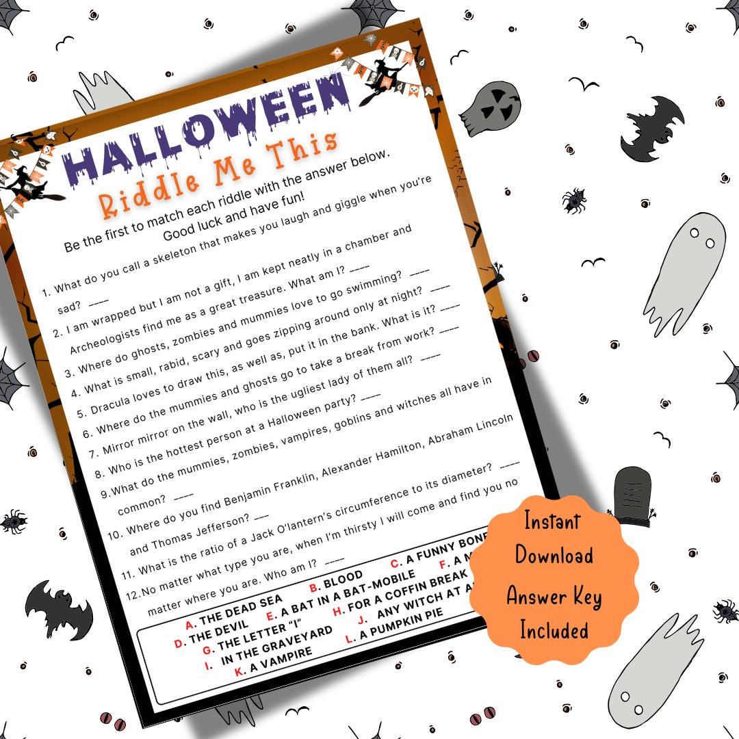 Halloween Riddle Me This Printable Games for Kids & Adults | Printable ...