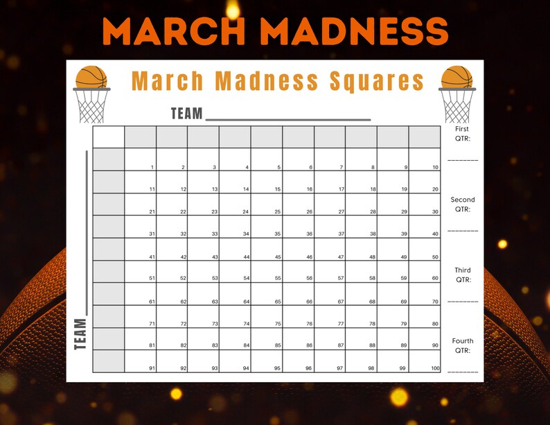 March Madness Squares: NCAA Basketball Game (printable, Instant ...