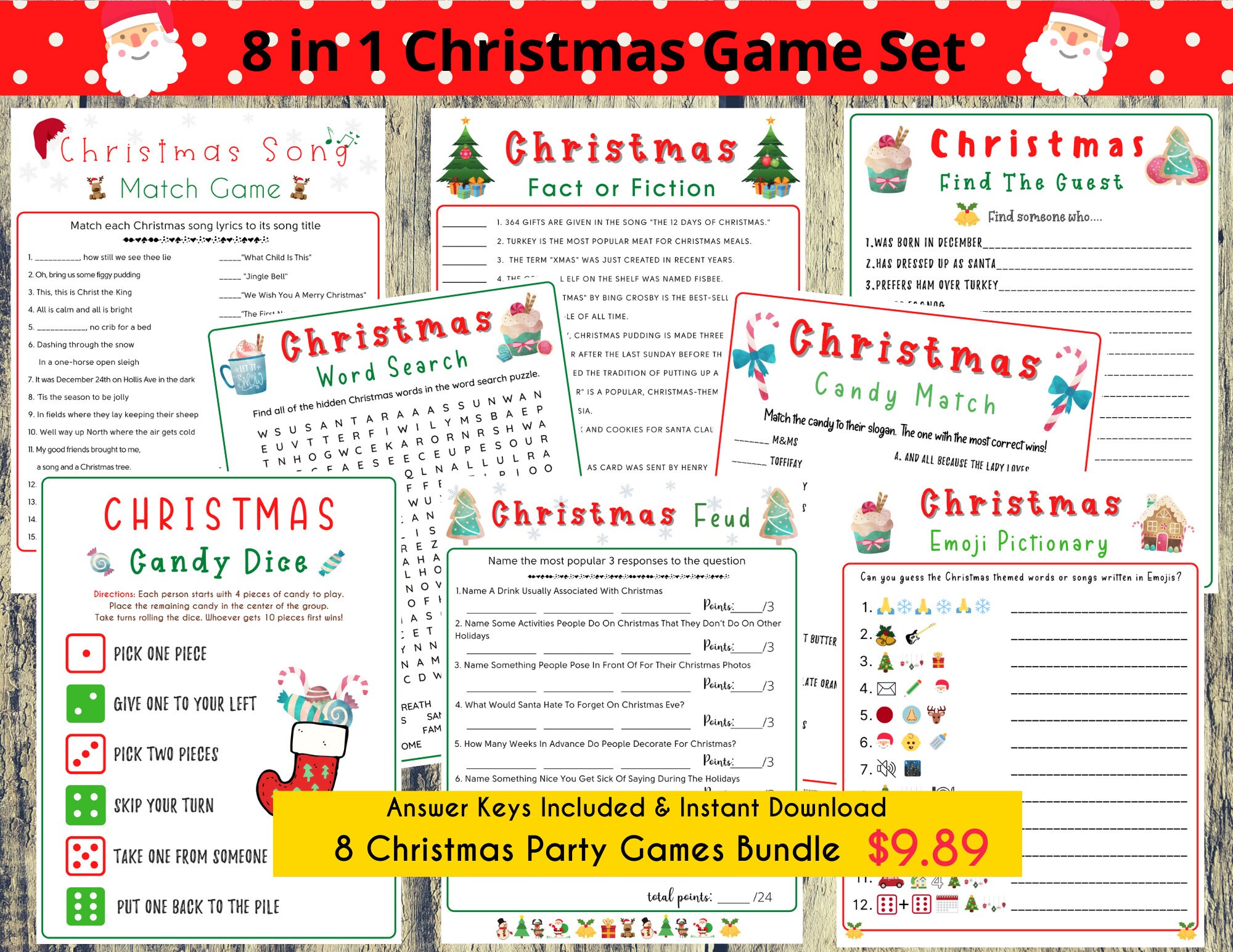Christmas Jeopady Game Printable Fun Xmas Games All Ages Holiday Party ...