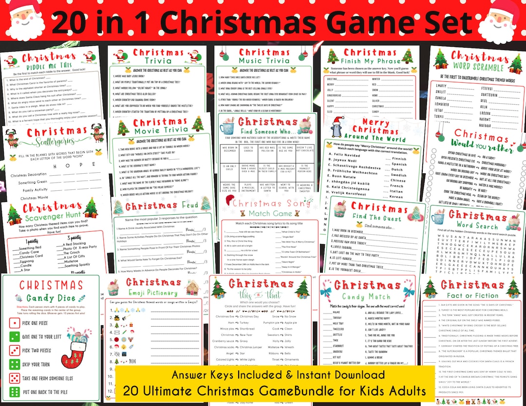 Fun Christmas Game Bundle, Printable Family Games, Virtual Party Games ...