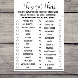 Birthday This or That Game: Fun Party Trivia (printable PDF) - Etsy