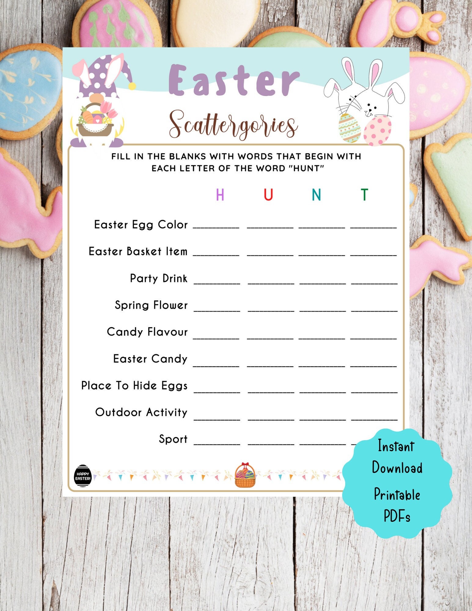 Easter Scattergories Game Easter Printable Game for Kids & Adults ...