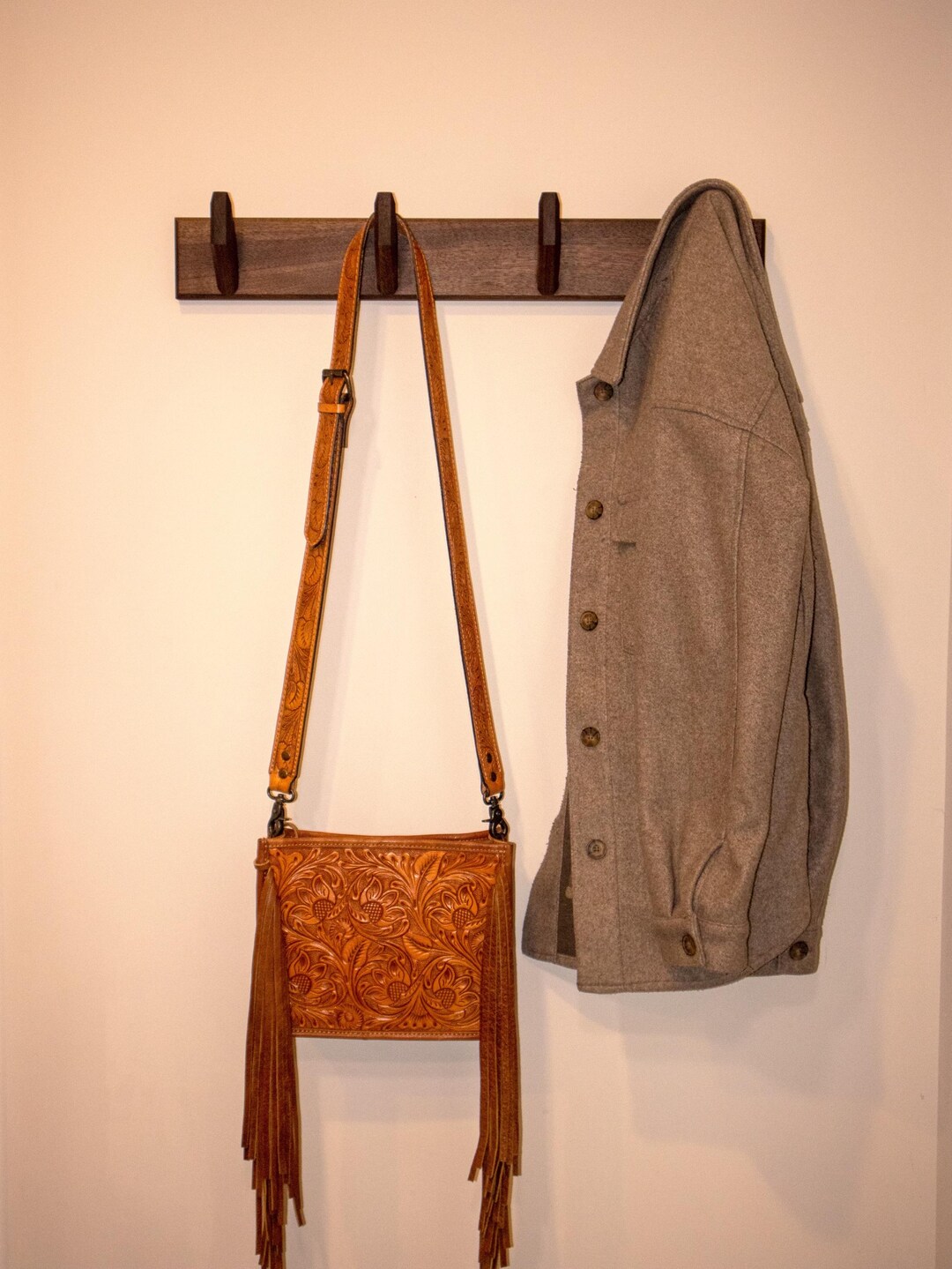 Walnut Coat Rack / Towel Holder / Hat Rack. Modern Design, Solid Wood ...