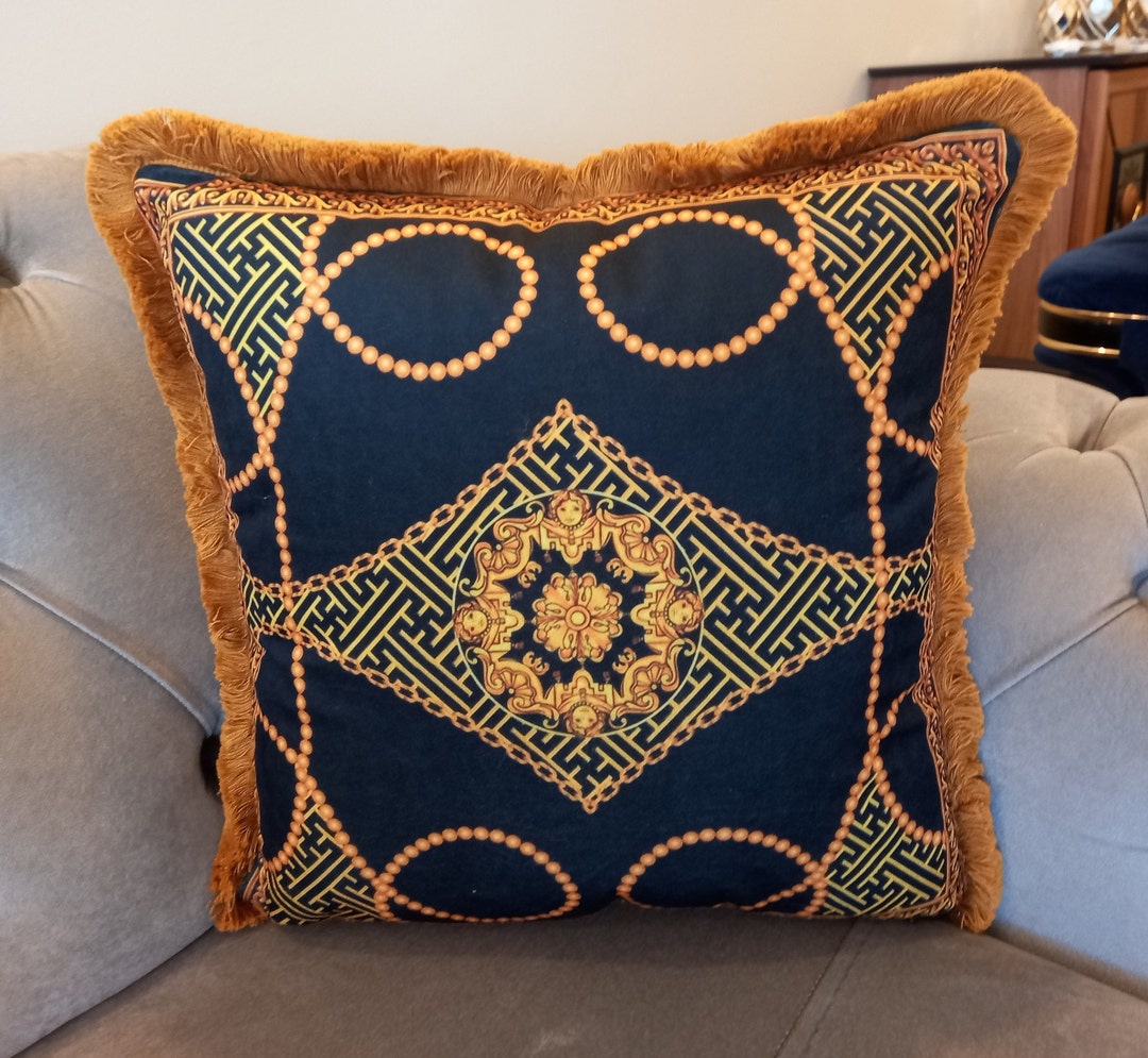 Cushion Cover With Chain Pattern Black Tassels, High Quality Two-sided ...