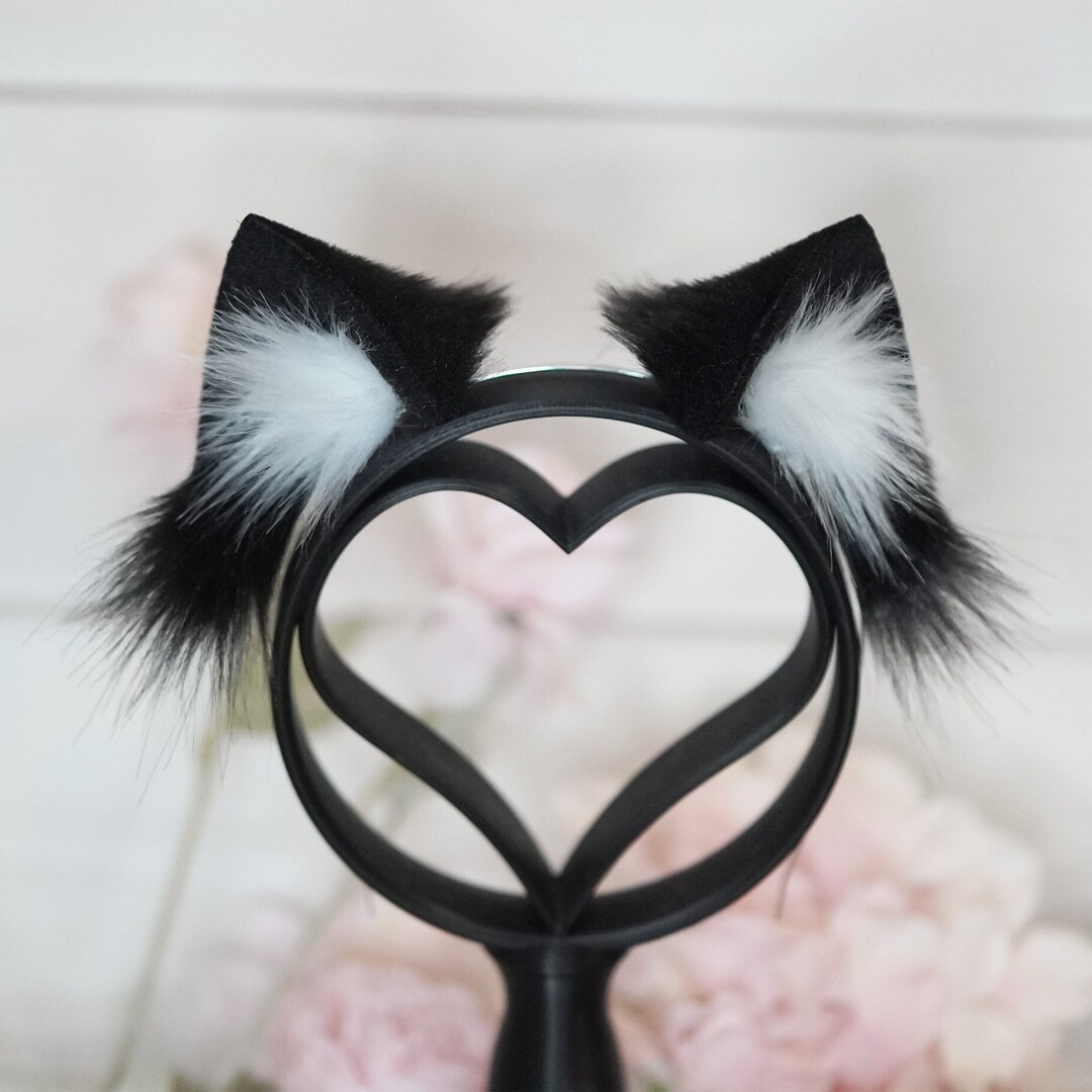 Black White Kawaii Basic Kitty Faux Fur Cat Ears - Etsy