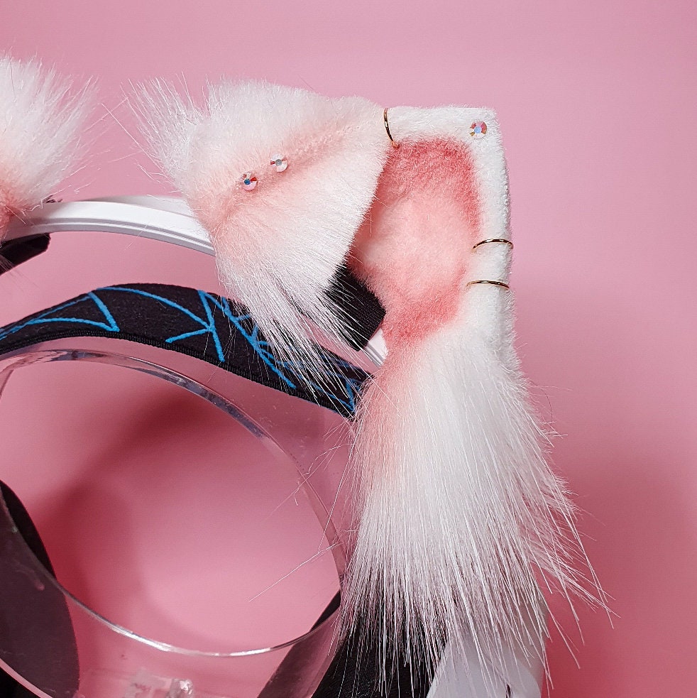 Fluffy Headset Cat Ears in White and Peach With Charms - Etsy