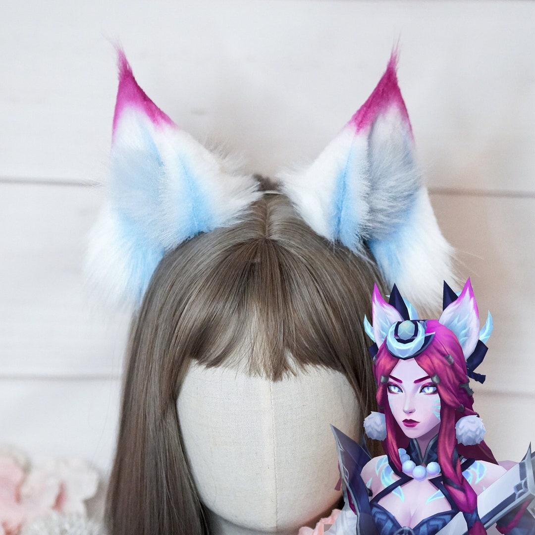 Snow Moon Ahri Cosplay Ears League of Legends LOL White Fox Ears Faux ...