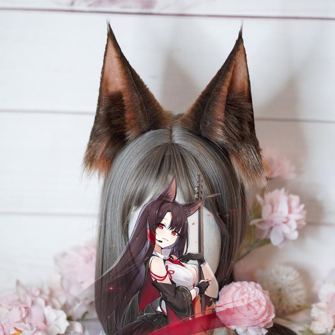 Azur Lane Akagi Cosplay Ears - Brown Fox Ears - Fluffy Faux Fur Kitsune ...