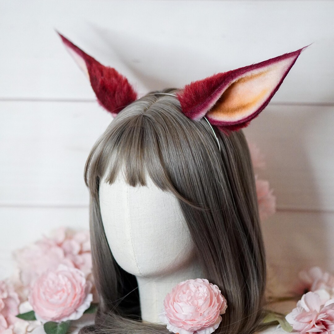 Fantasy Cat Ears for Cosplay Red - Faux Fur Cat Ears in Burgundy - Cat ...