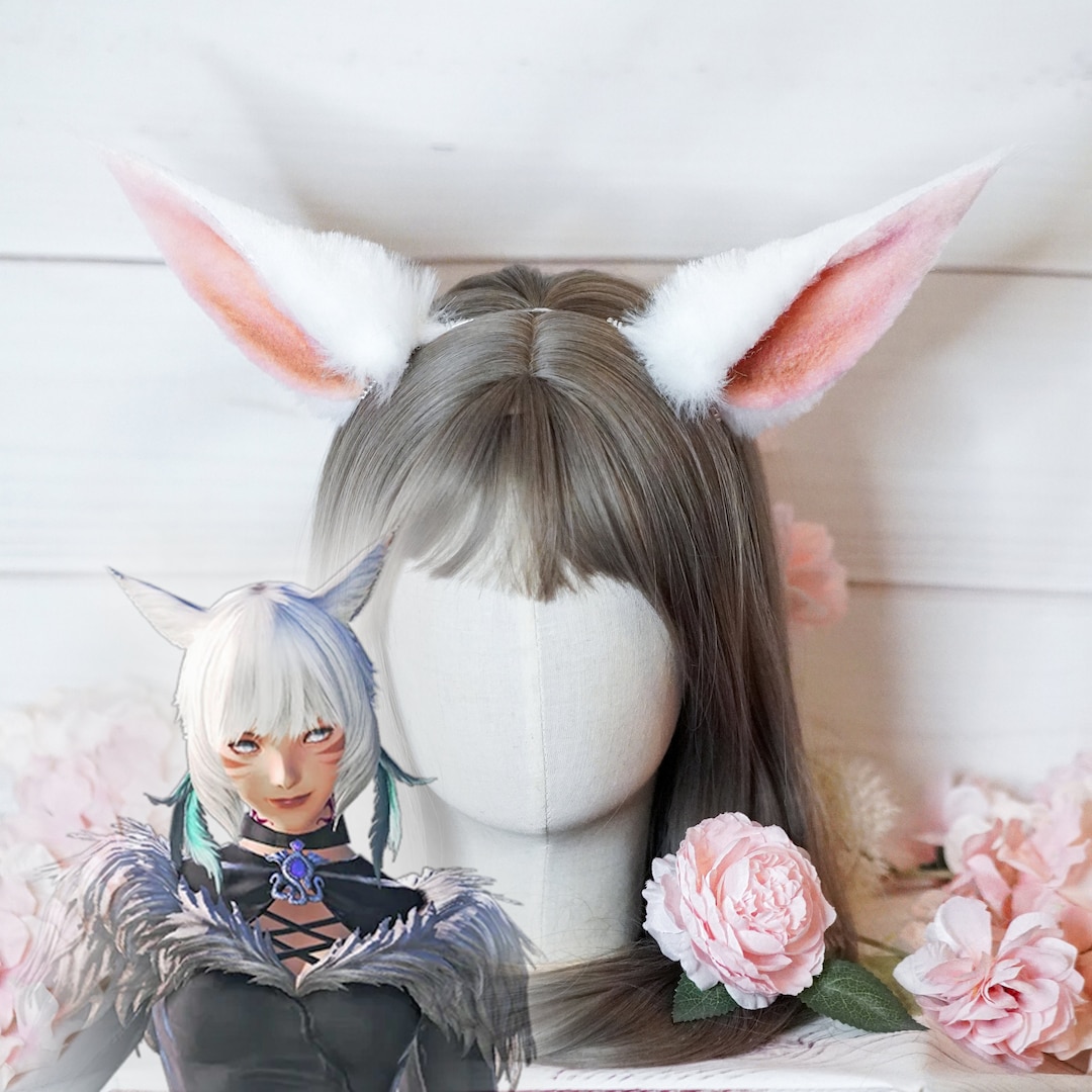 Final Fantasy XIV Miqo'te Cat Ears for Cosplay White FFXIV Faux Fur Cat ...