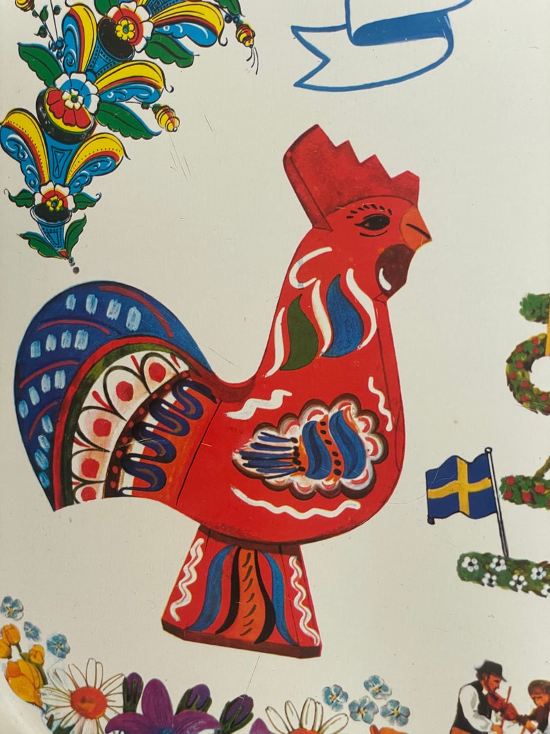 Sweden Dala Horse Tray Vintage Metal Enamelware Tray With Swedish Folk ...