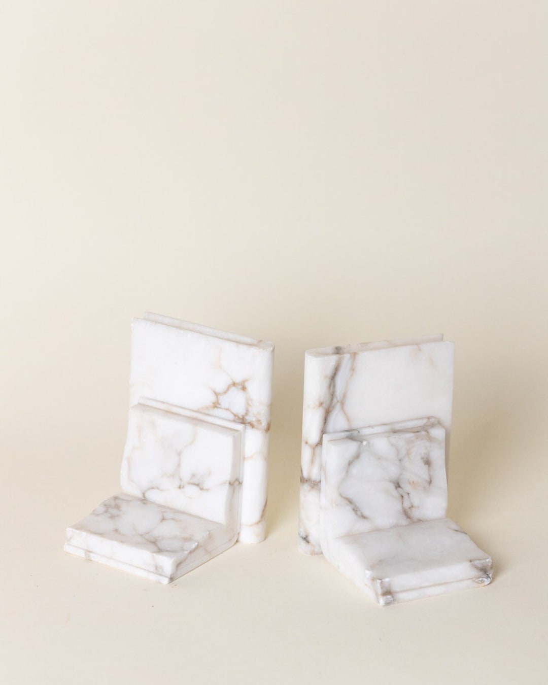 Vintage White and Gray Solid Marble Book Design Bookends (made in Italy ...