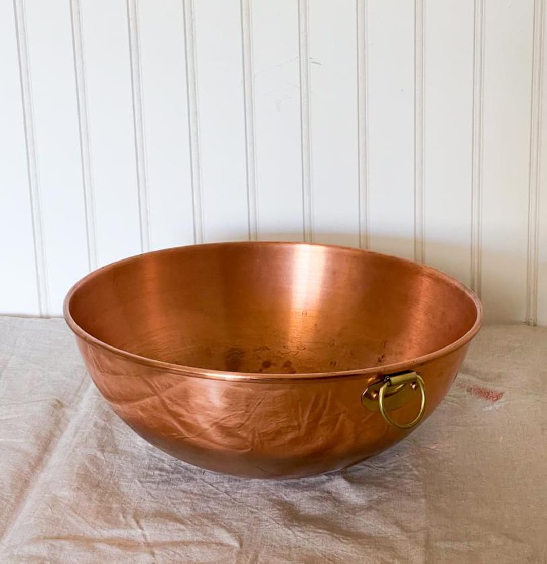 Large Vintage Copper Salad Bowl, Mixing Bowl With Brass Loop - Etsy