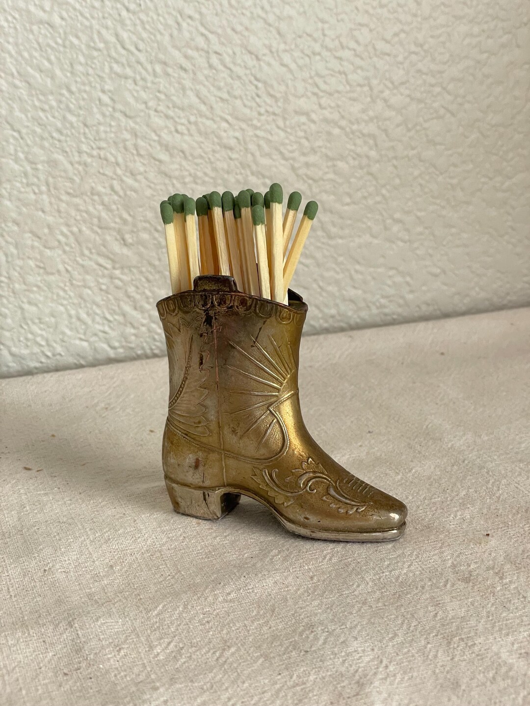 Vintage 1970's Brass Cowboy Boot Lighter Holder / Match Stick Holder - Etsy