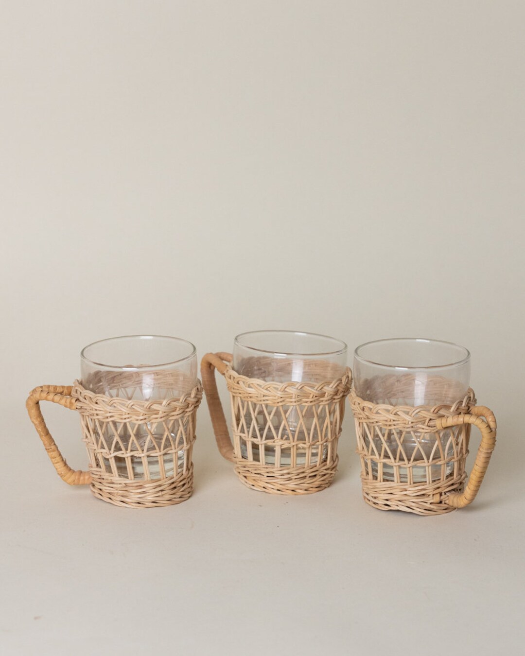 Set of 3 Libbey Wicker Rattan Glass Cups for Coffee Tea Juice - Etsy