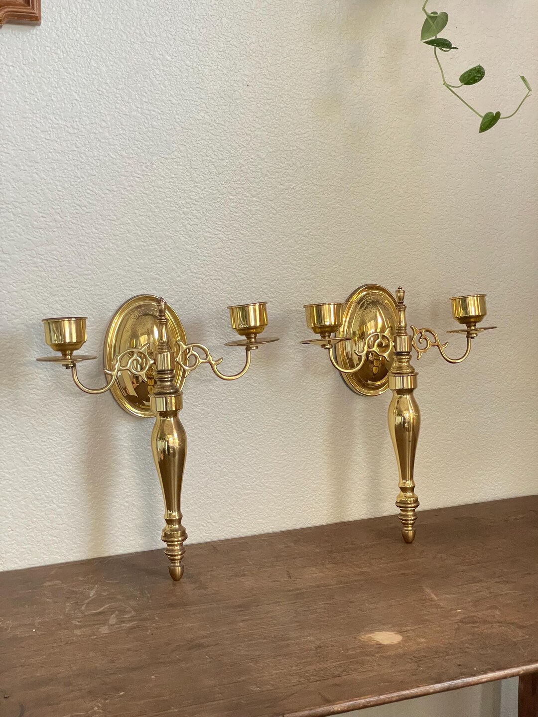 Pair of Vintage Colonial Brass Wall Candle Holders Sconces - Etsy
