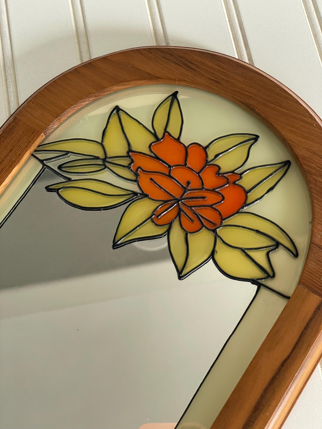 Vintage Faux Stained Glass Mirror, Vintage Mirror, Vintage Stained ...