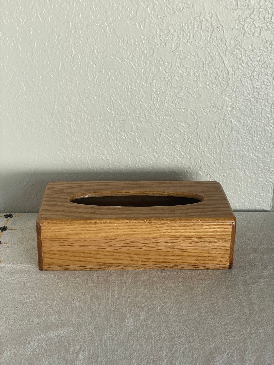 Vintage Oak Tissue Box Cover Dispenser Solid Wood Rectangle Rustic ...