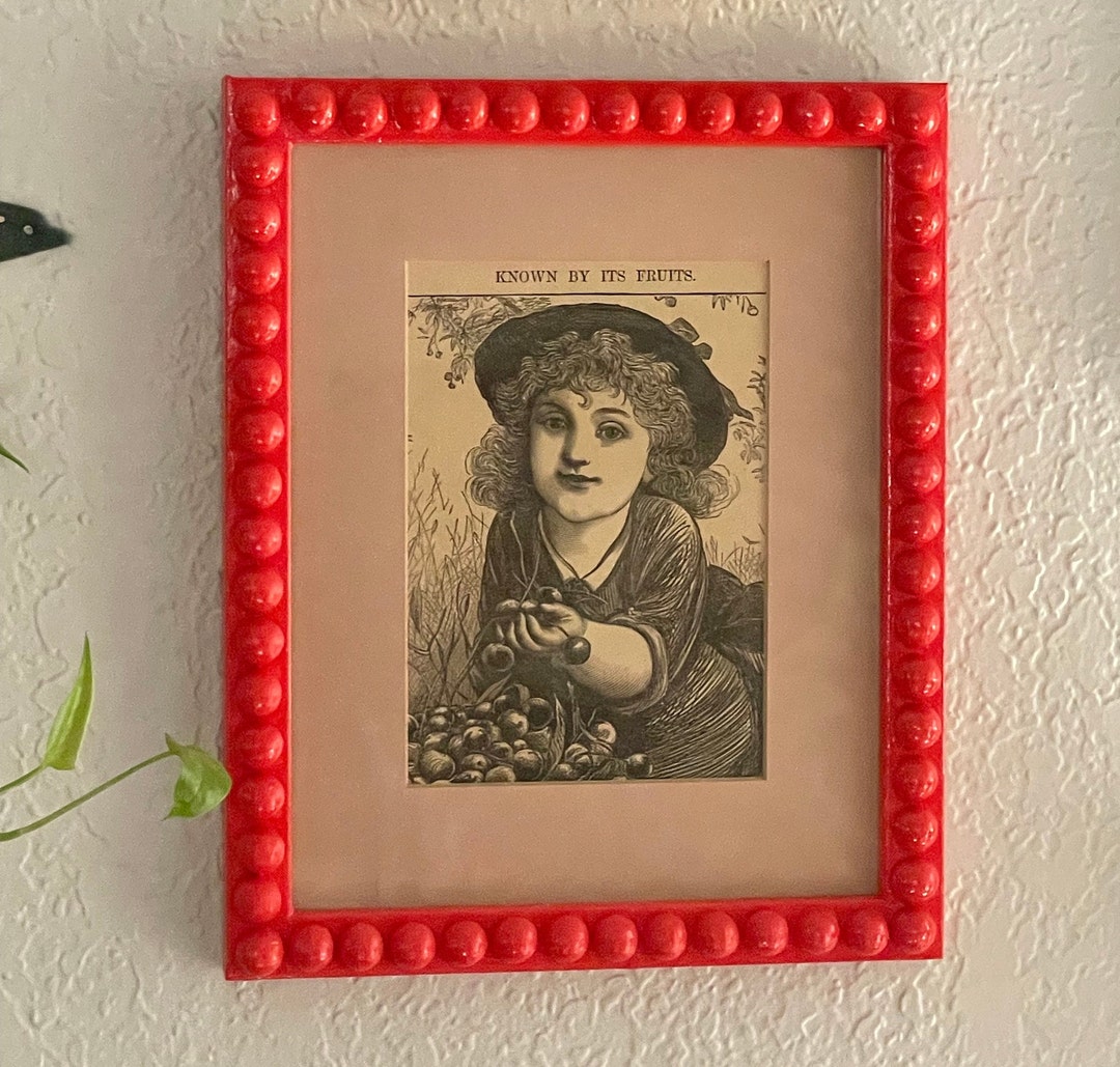 Antique 1900s Framed Children's Book Illustration in Red Bobbin Frame ...