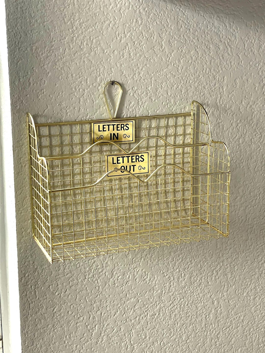 Vintage 1970s Gold Metal Wire Letter Holder, Letters In, Letters Out ...