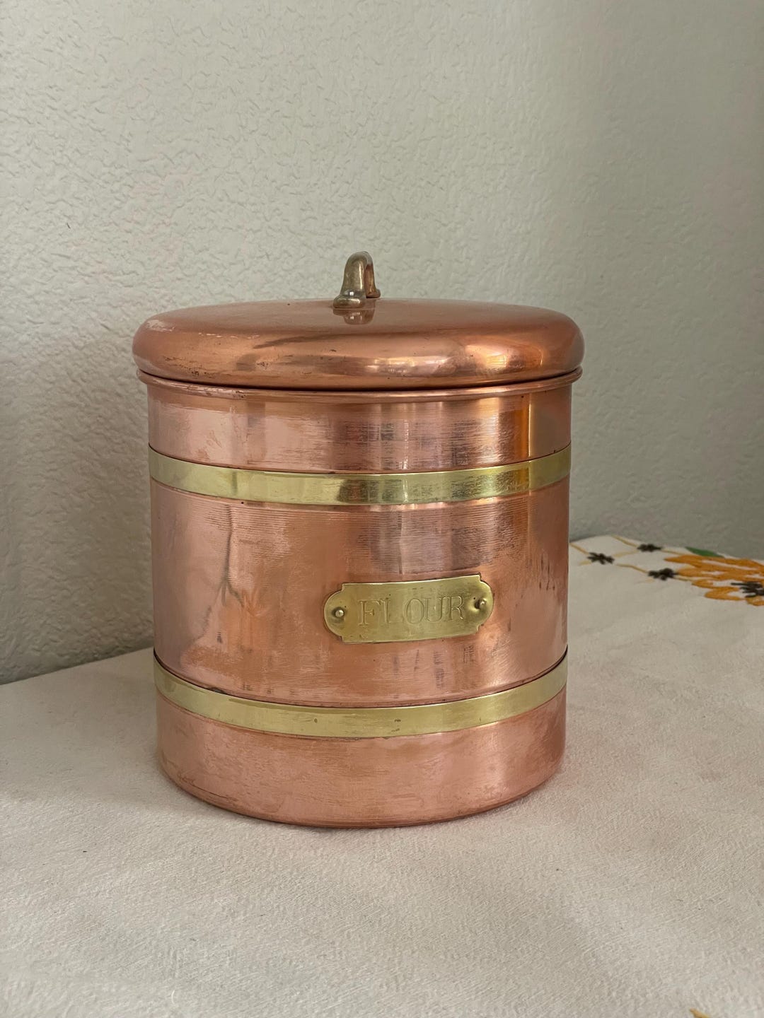 Vintage Large Aged Copper and Brass Flour Canister With Lid - Etsy
