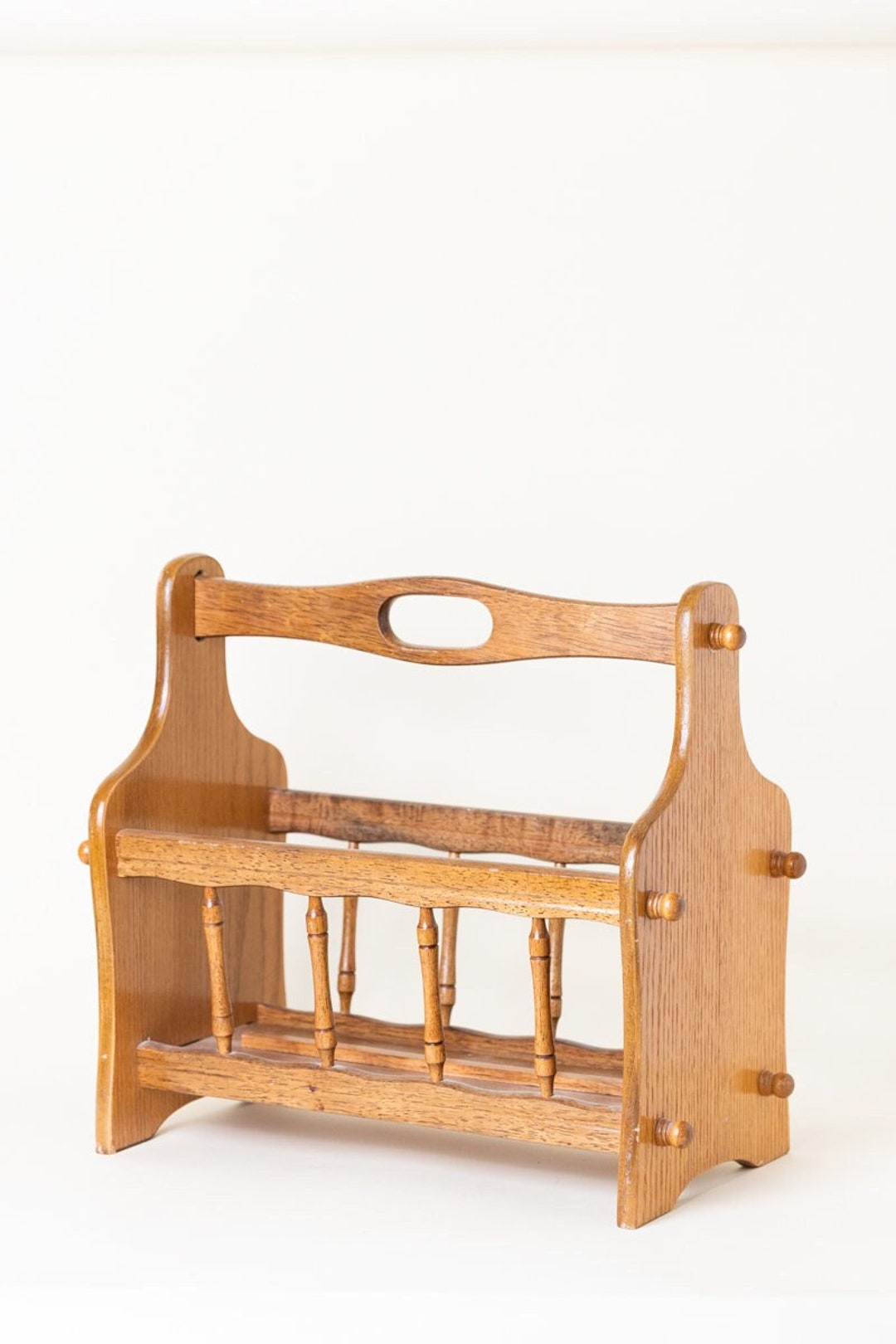 Vintage 1970s Solid Wood Magazine Rack - Etsy