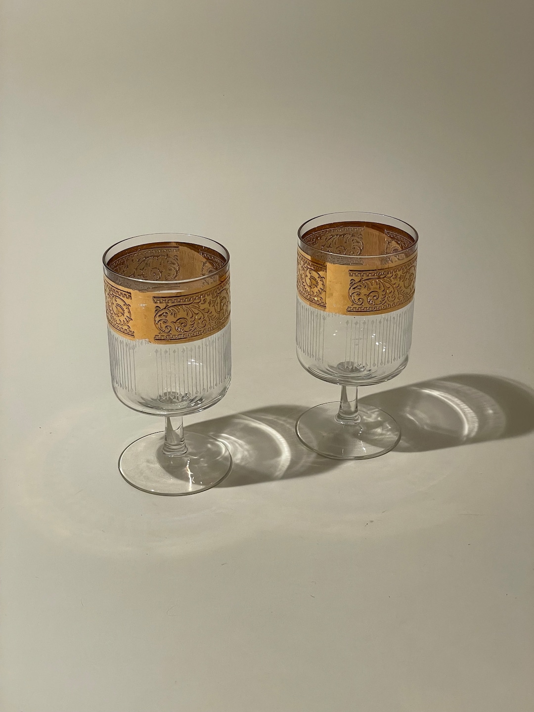 Starlyte Goblet Glasses ~ Textured 22k Gold Scroll Gilt With Etched ...