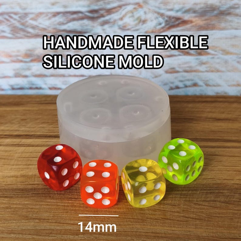 2-part Silicone Mold for 4 Dice, Rounded Edge D6 With Pips, 14mm Dice ...