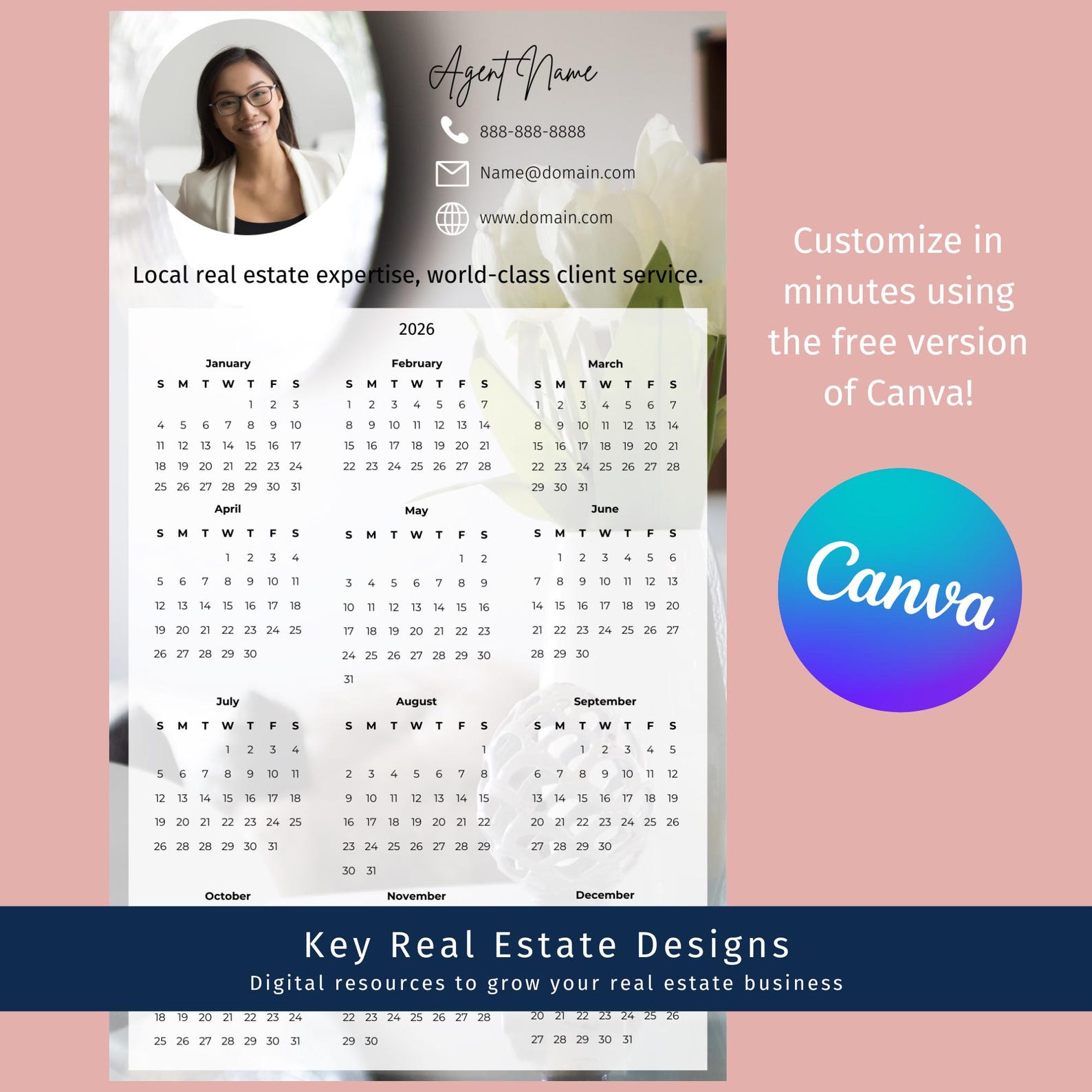 2026 Real Estate Fridge Magnet Calendar: Customizable Canva Template ...