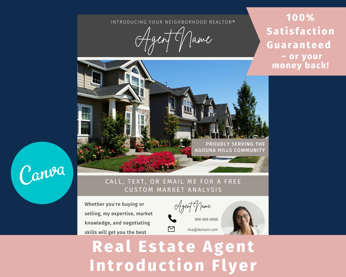 Real Estate Agent Introduction Flyer Template: A Customizable Canva ...