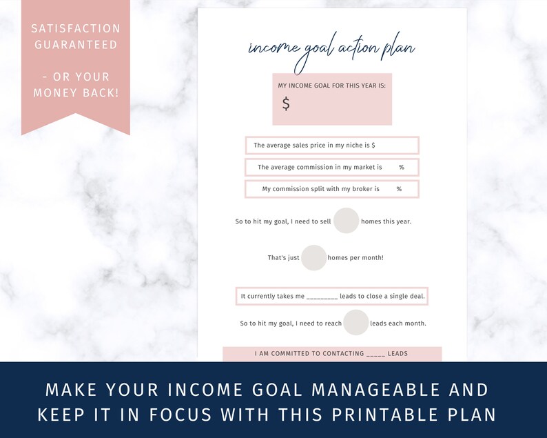 Real Estate Agent Income Goal Action Plan: Customizable Canva Template ...