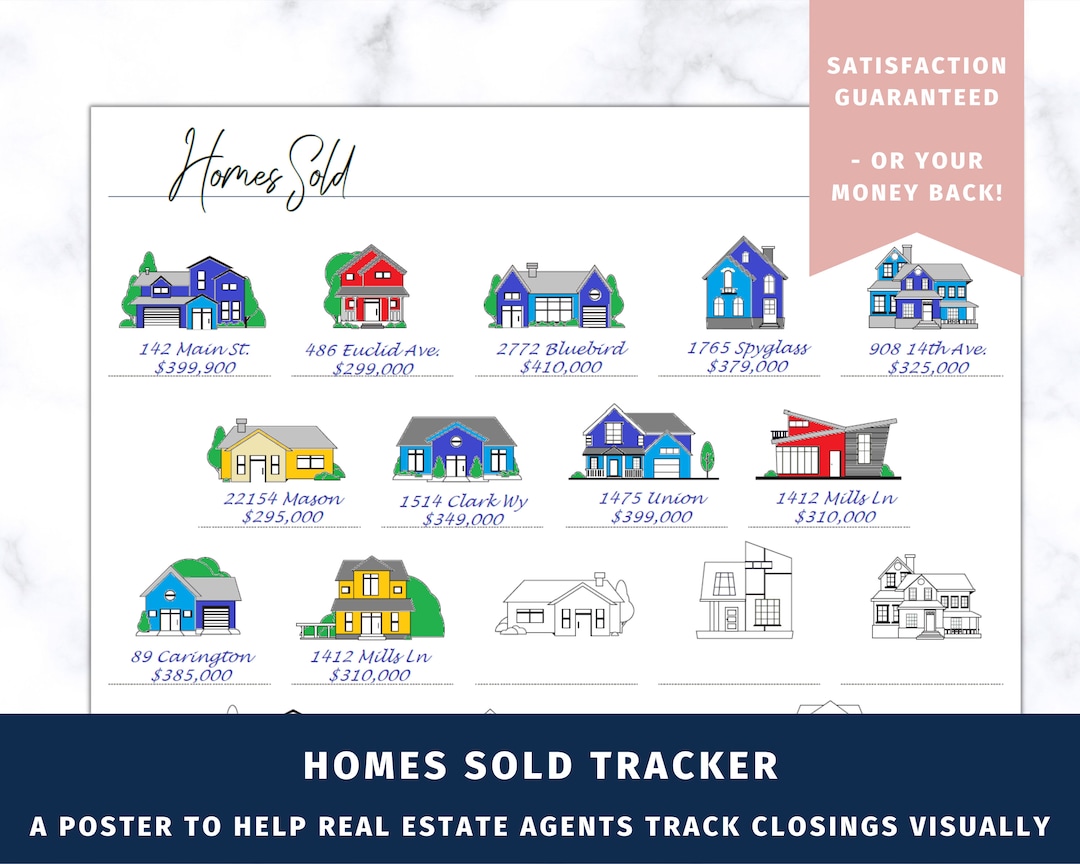 Real Estate Homes Sold Tracker: Visual Sales Goal Poster (digital ...
