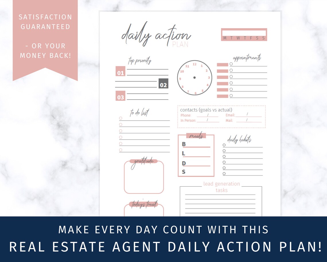 Real Estate Agent Daily Action Plan Printable (digital Download) - Etsy