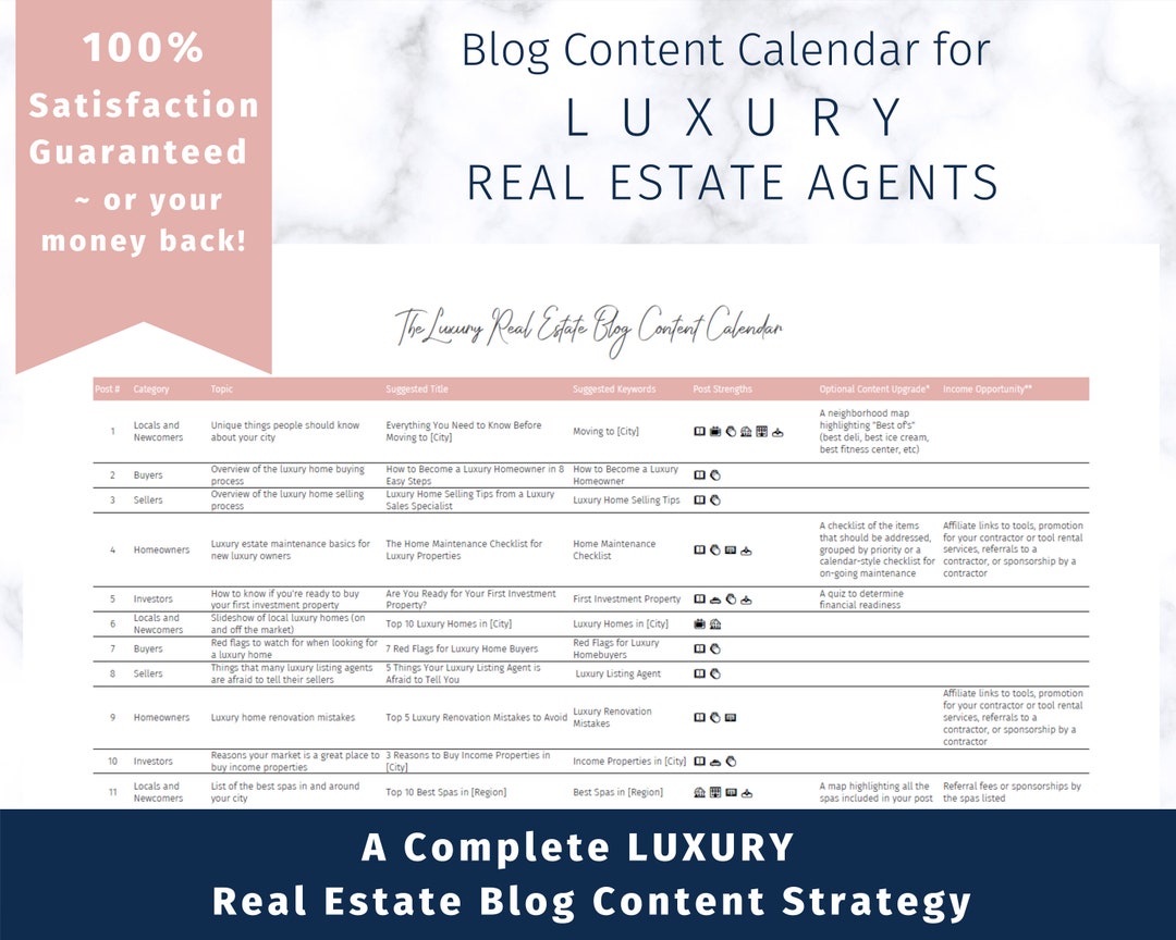 Luxury Real Estate Blog Content Calendar: A Done-for-you Real Estate ...