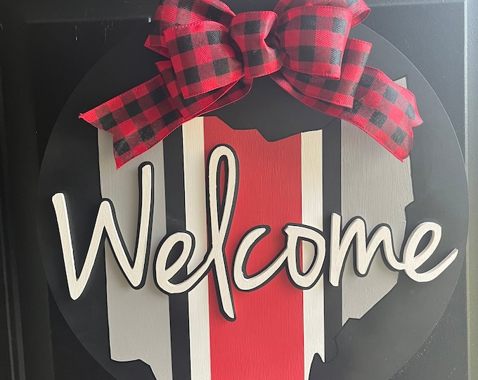 Ohio State Wreath, OSU, Ohio State Buckeyes Stripes Sign, Ohio Welcome ...