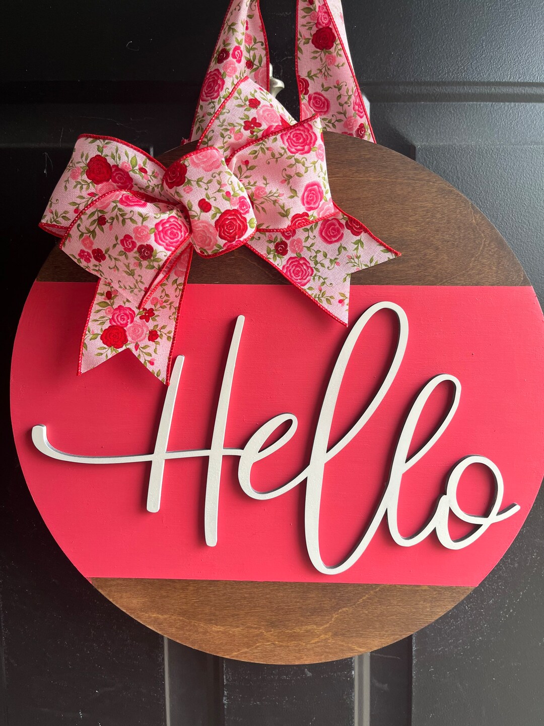 Hello Striped Wreath, Pink Wreath, Year Round Decor, Spring Wood Wreath ...