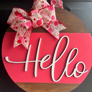 Hello Striped Wreath, Pink Wreath, Year Round Decor, Spring Wood Wreath ...