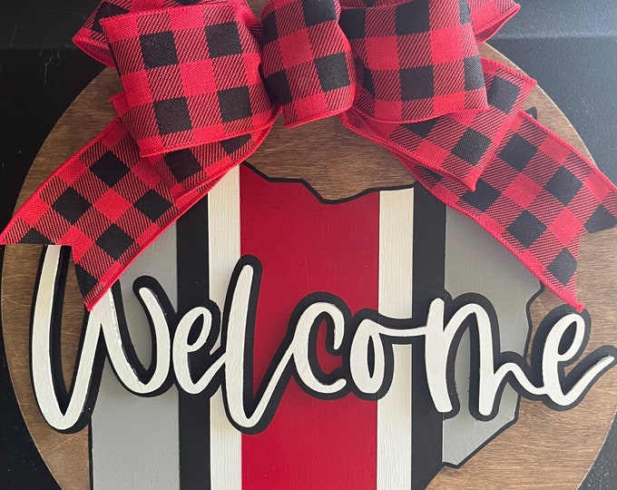 Ohio State Wreath, OSU, Ohio State Buckeyes Stripes Sign, Ohio Welcome ...