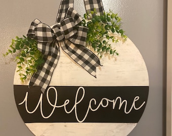 Welcome black door hanger year round decor farmhouse buffalo | Etsy