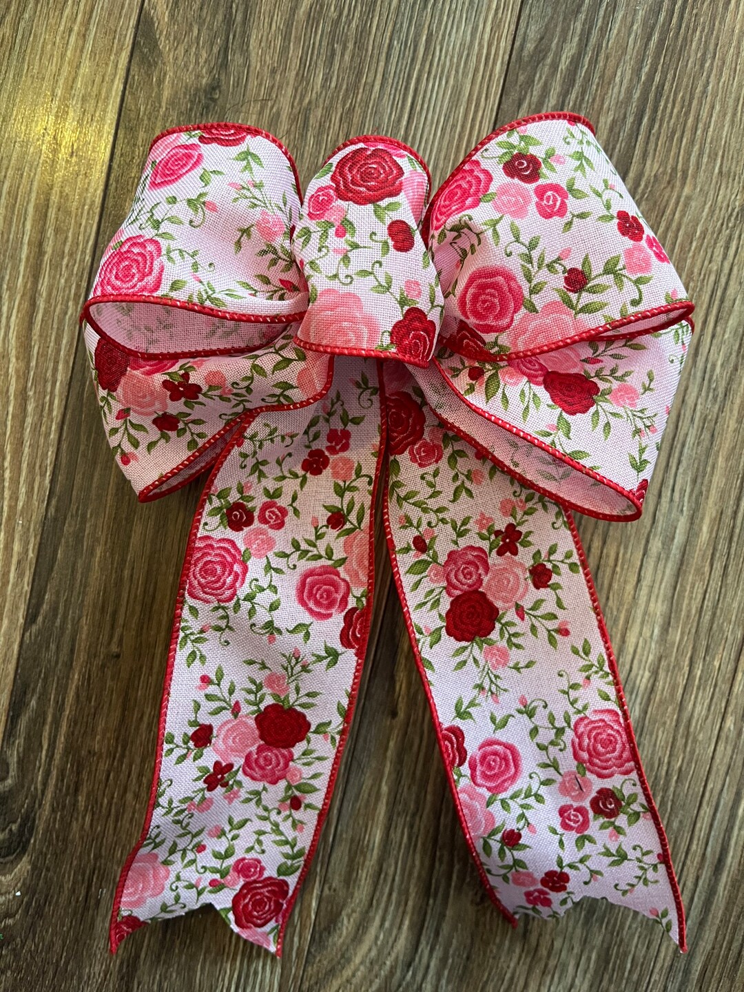 Floral Premade Bow Spring Bow Flower Bow Pink Spring Bow Red And